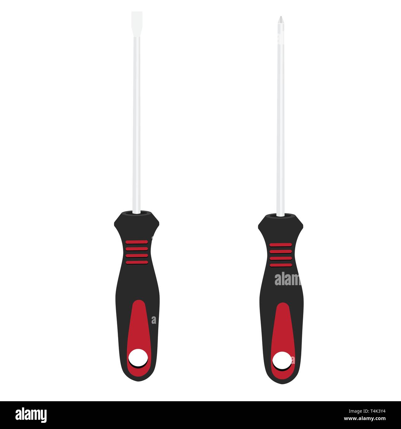 Two screwdrivers isolated on white background. Minus and plus ...