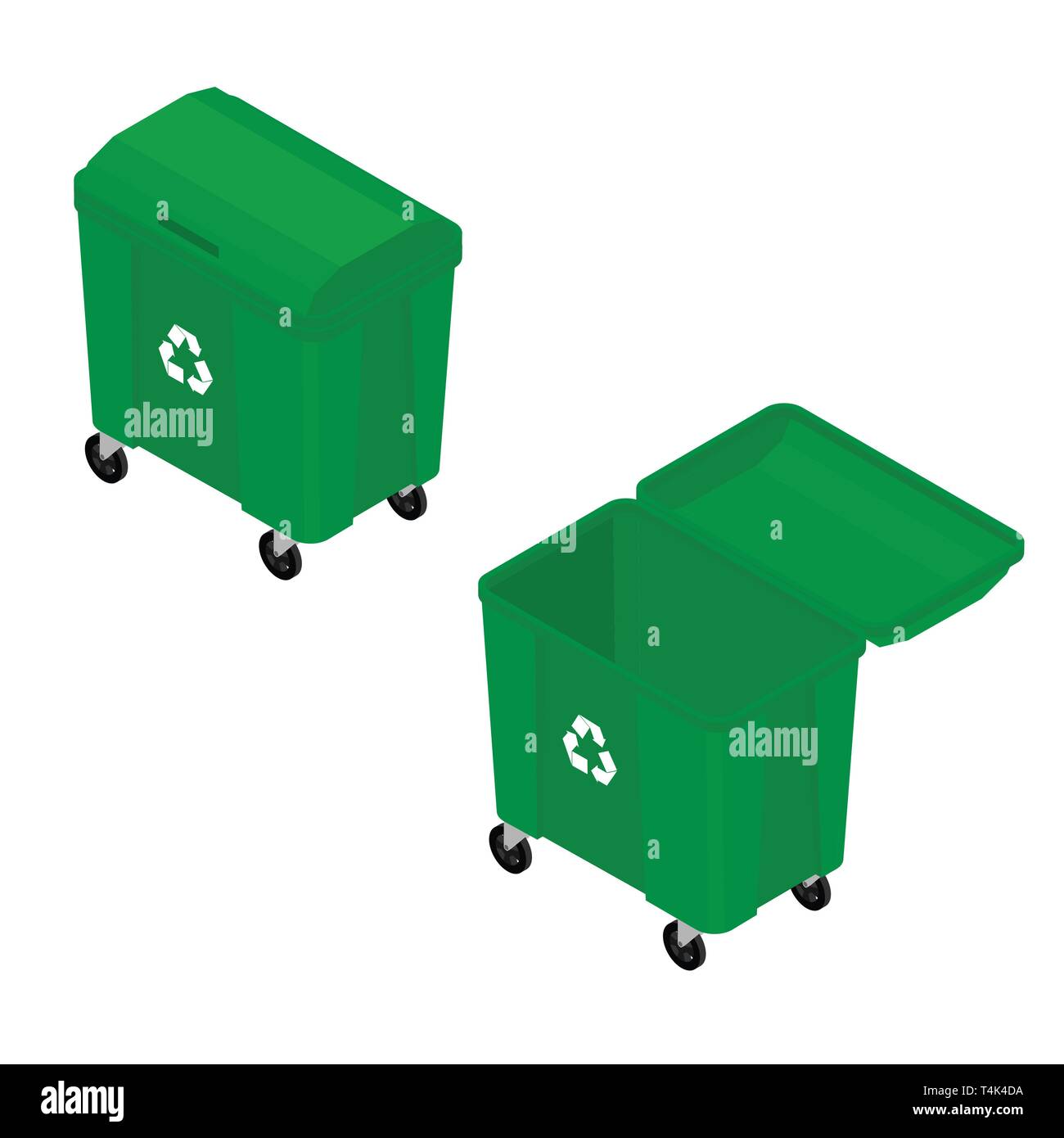Isometric green garbage trash bin can dustbin container isolated on ...