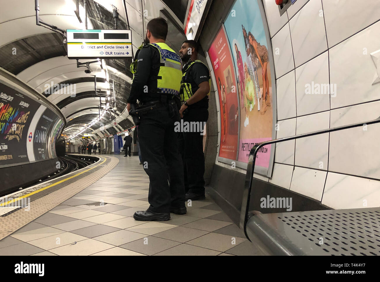 British transport Police officers on patrol on the Central Line ...