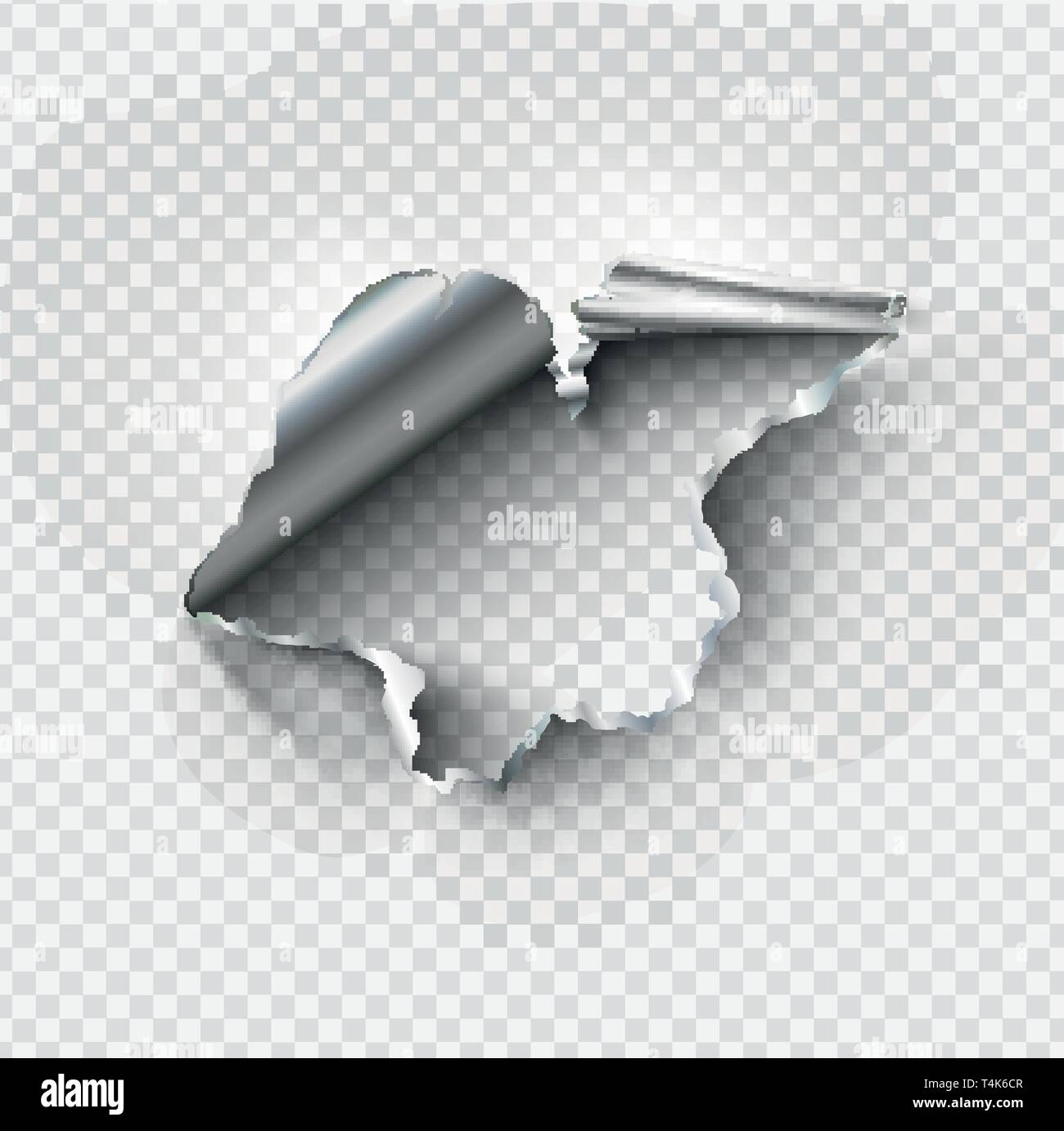 ragged Hole torn in ripped steel metal on transparent Stock Vector ...