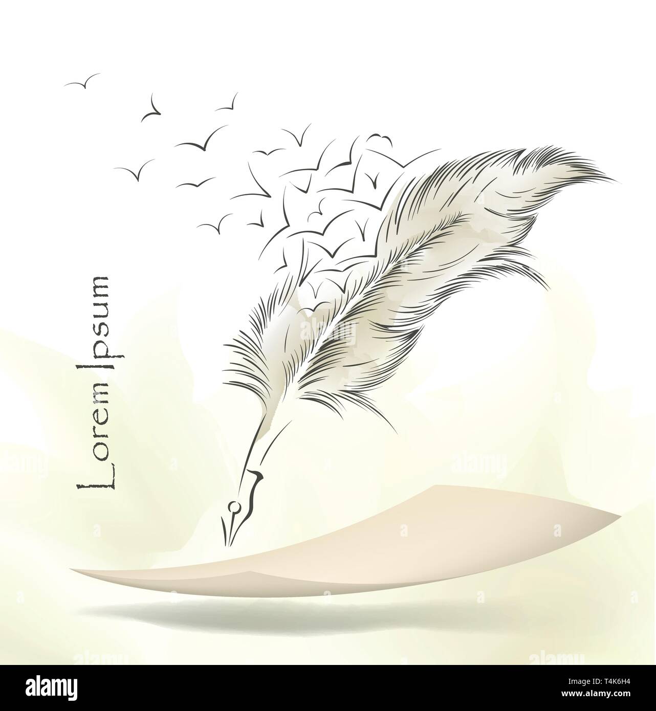 Feather With Birds Flying Out Drawing