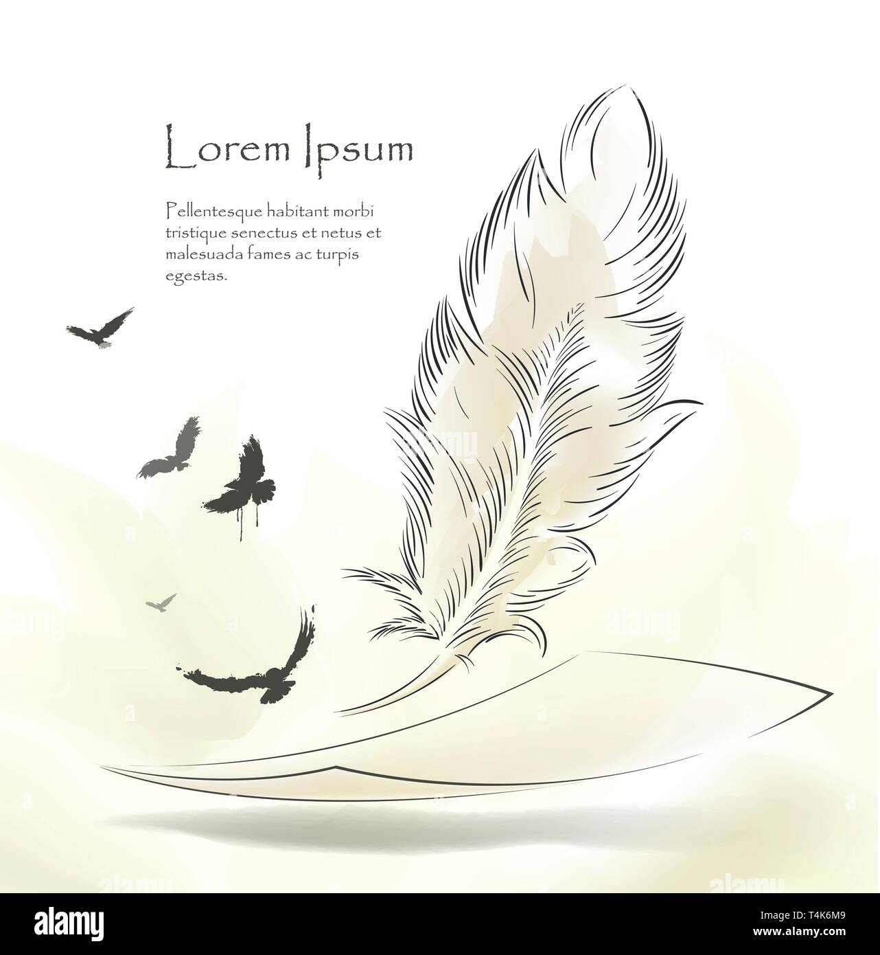 writing old feather with flying birds Stock Vector Image & Art - Alamy