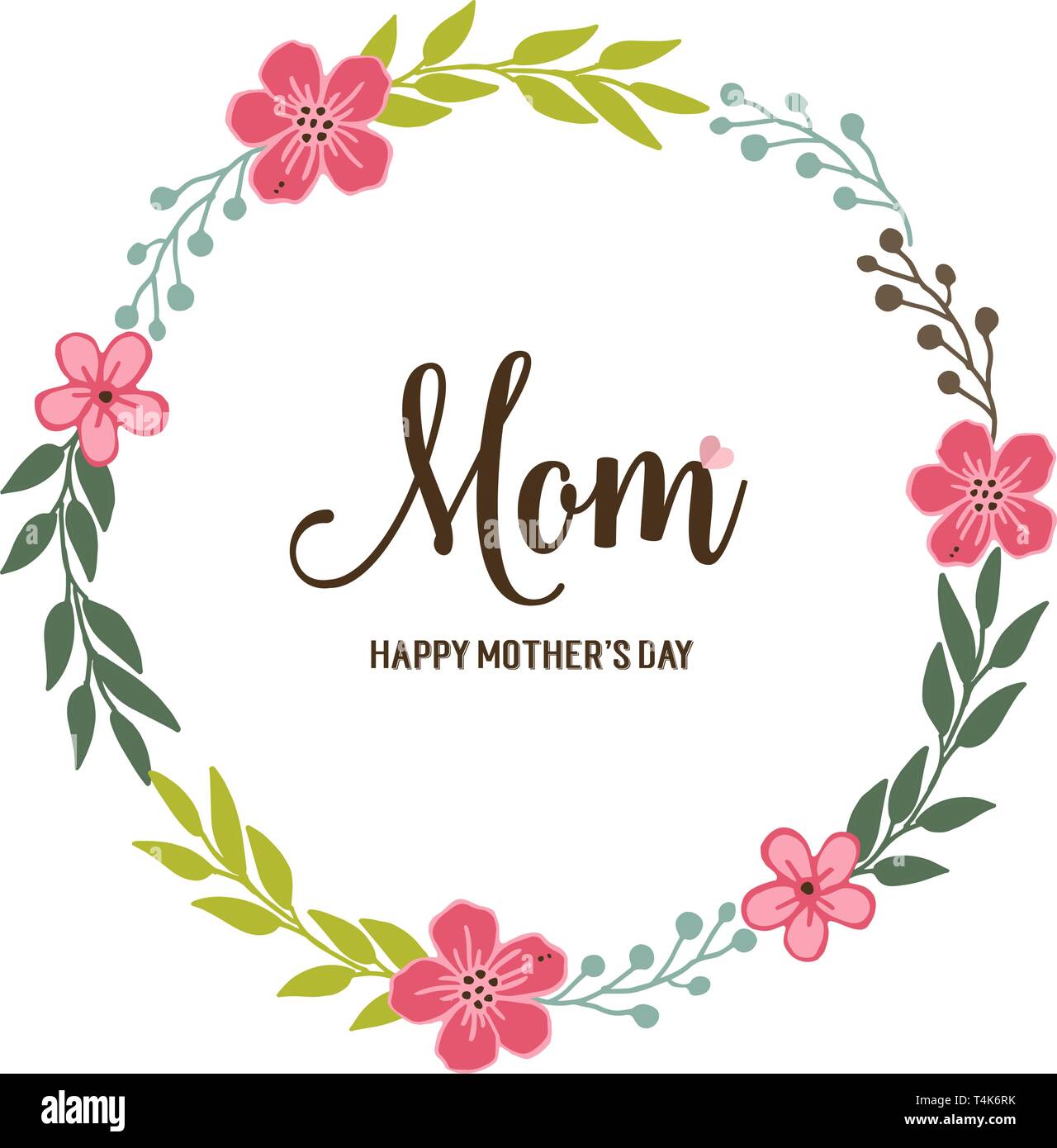 Vector illustration letter love mom with circular leaf floral frame ...