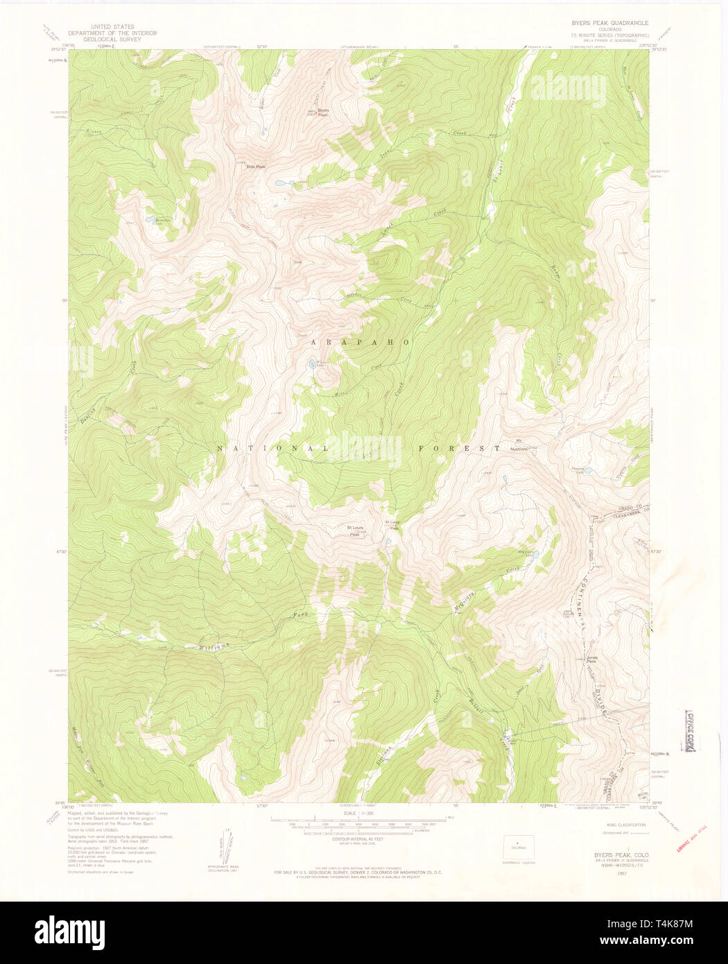 USGS TOPO Map Colorado CO Byers Peak 400467 1957 24000 Restoration ...