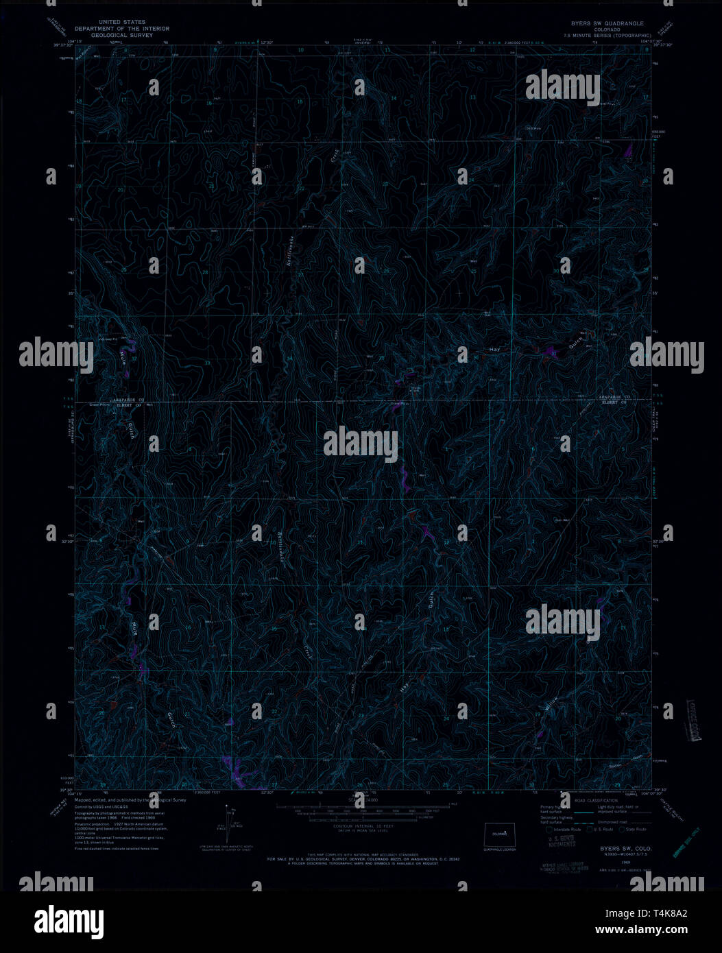 USGS TOPO Map Colorado CO Byers SW 400469 1969 24000 Inverted ...