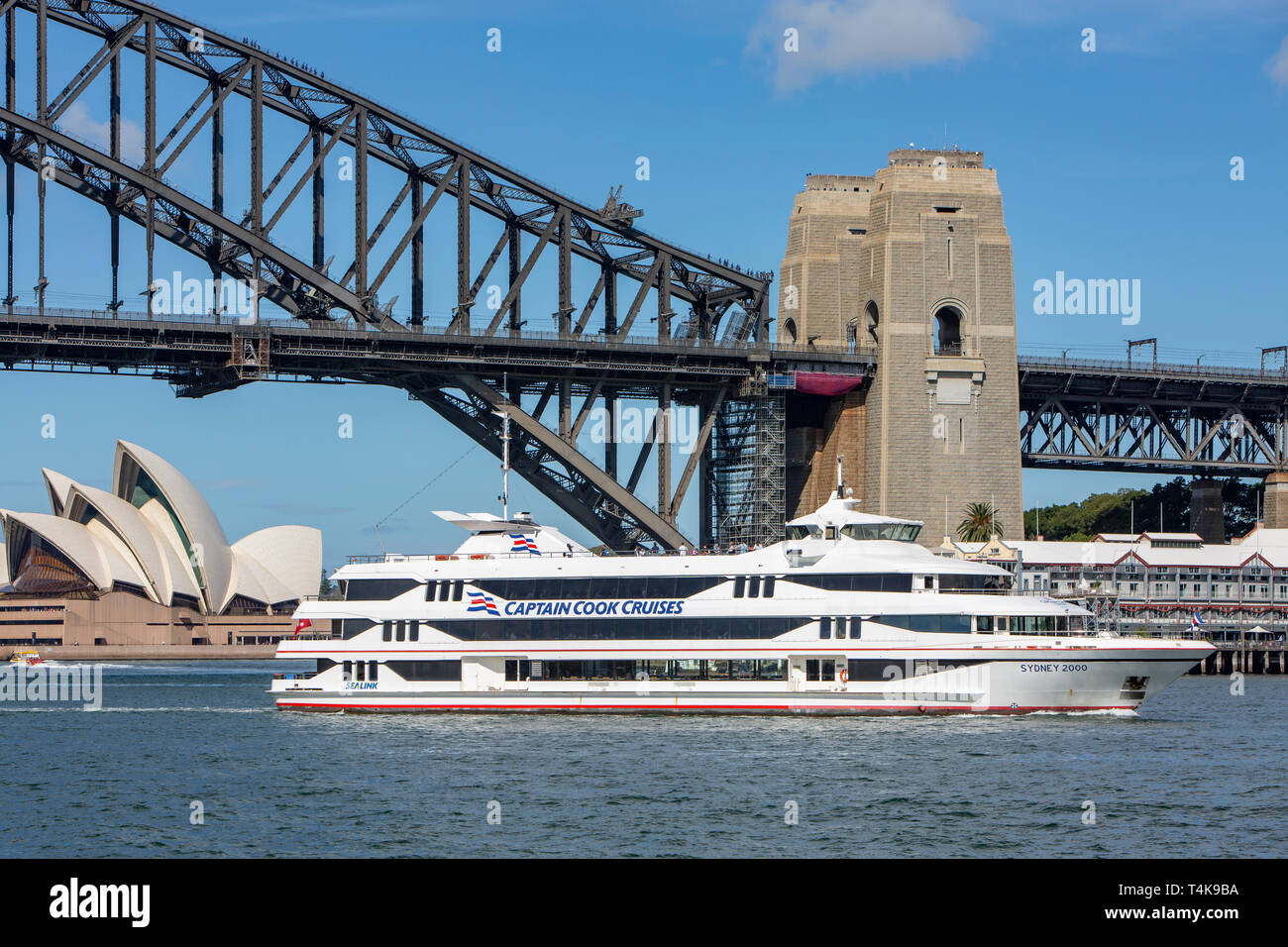 Captain Cook cruises boat vessel on Sydney harbour passing by the ...