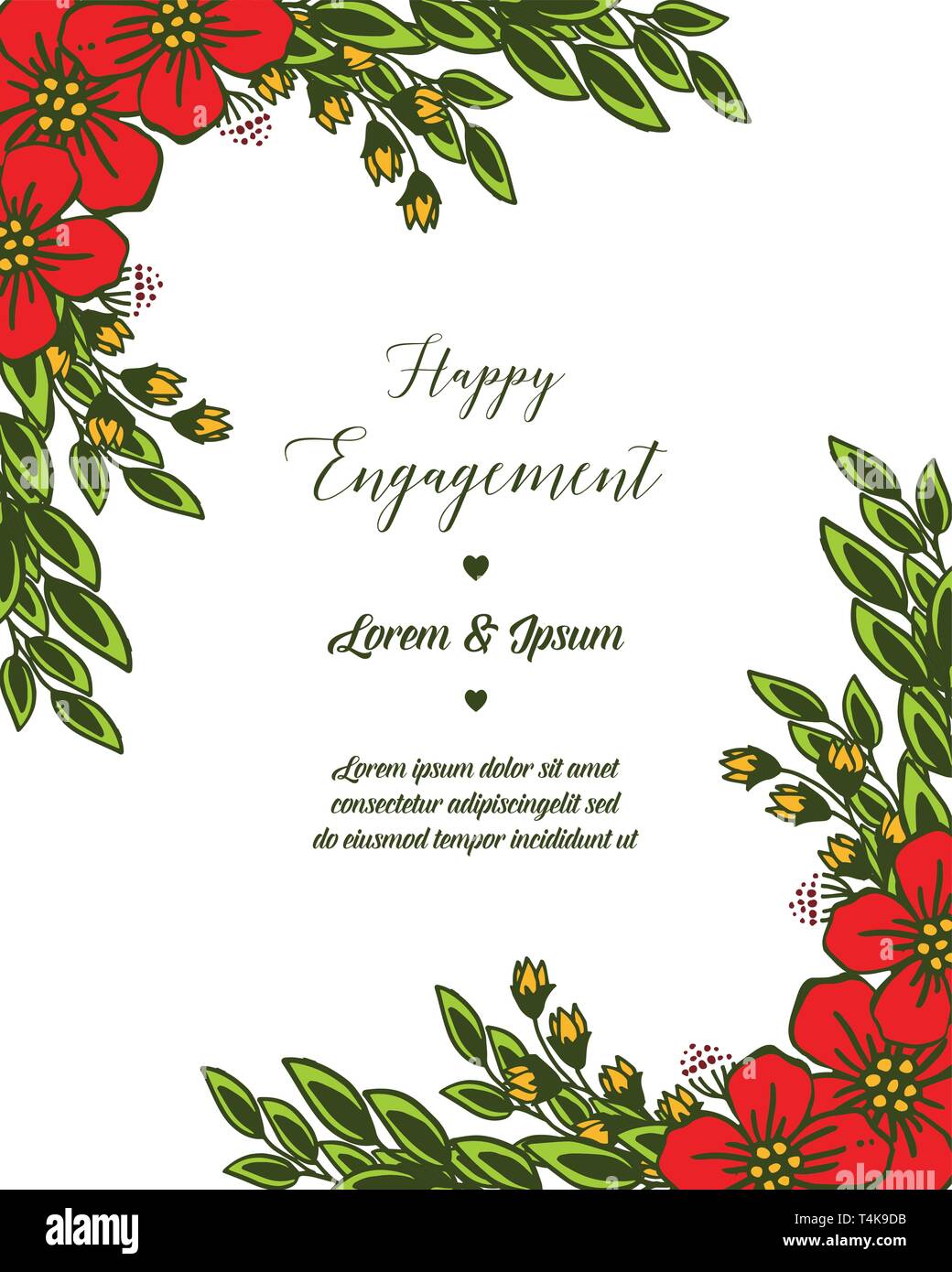 Vector illustration ornate of happy engagement with decoration leaf ...