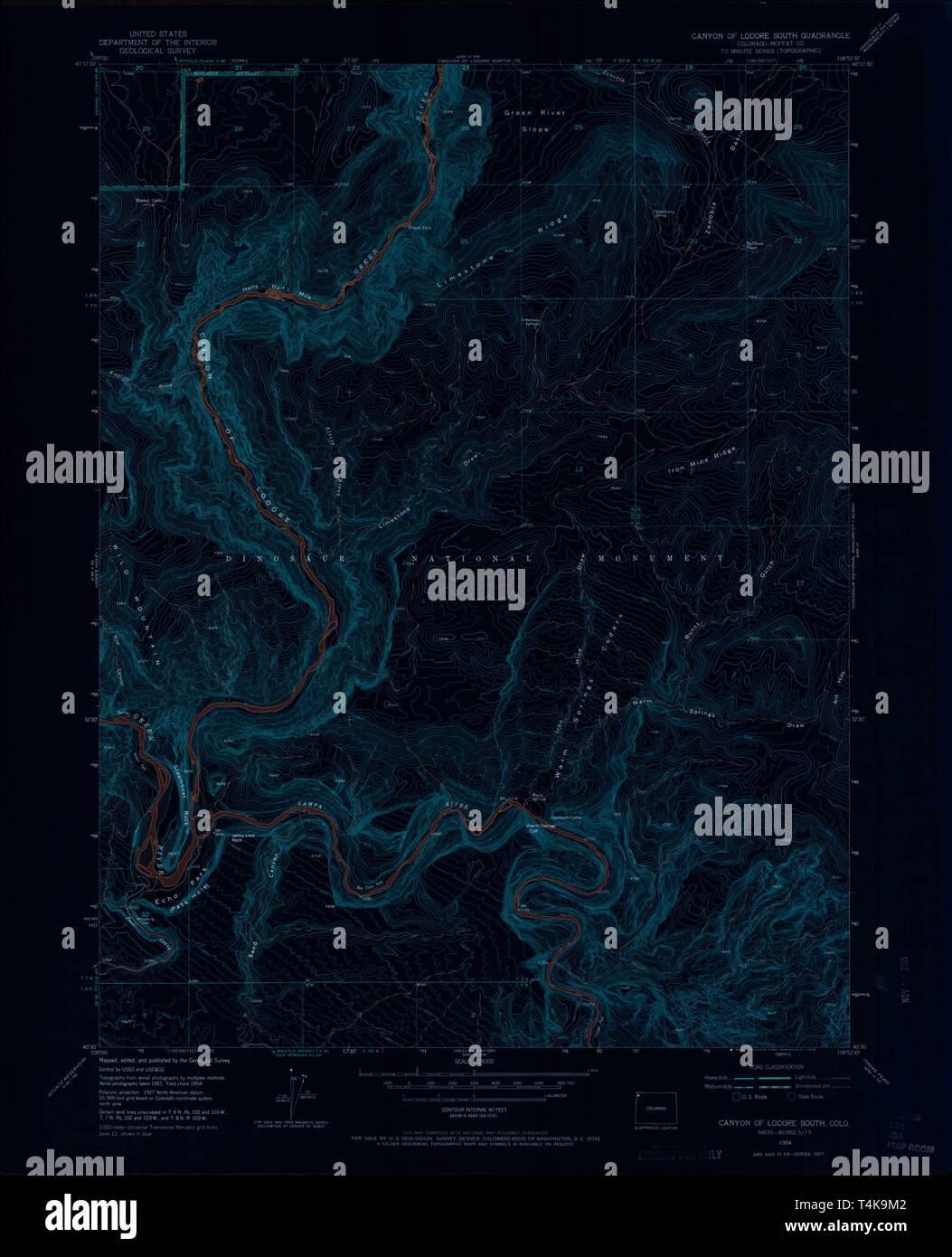 USGS TOPO Map Colorado CO Canyon Of Lodore South 400509 1954 24000 ...