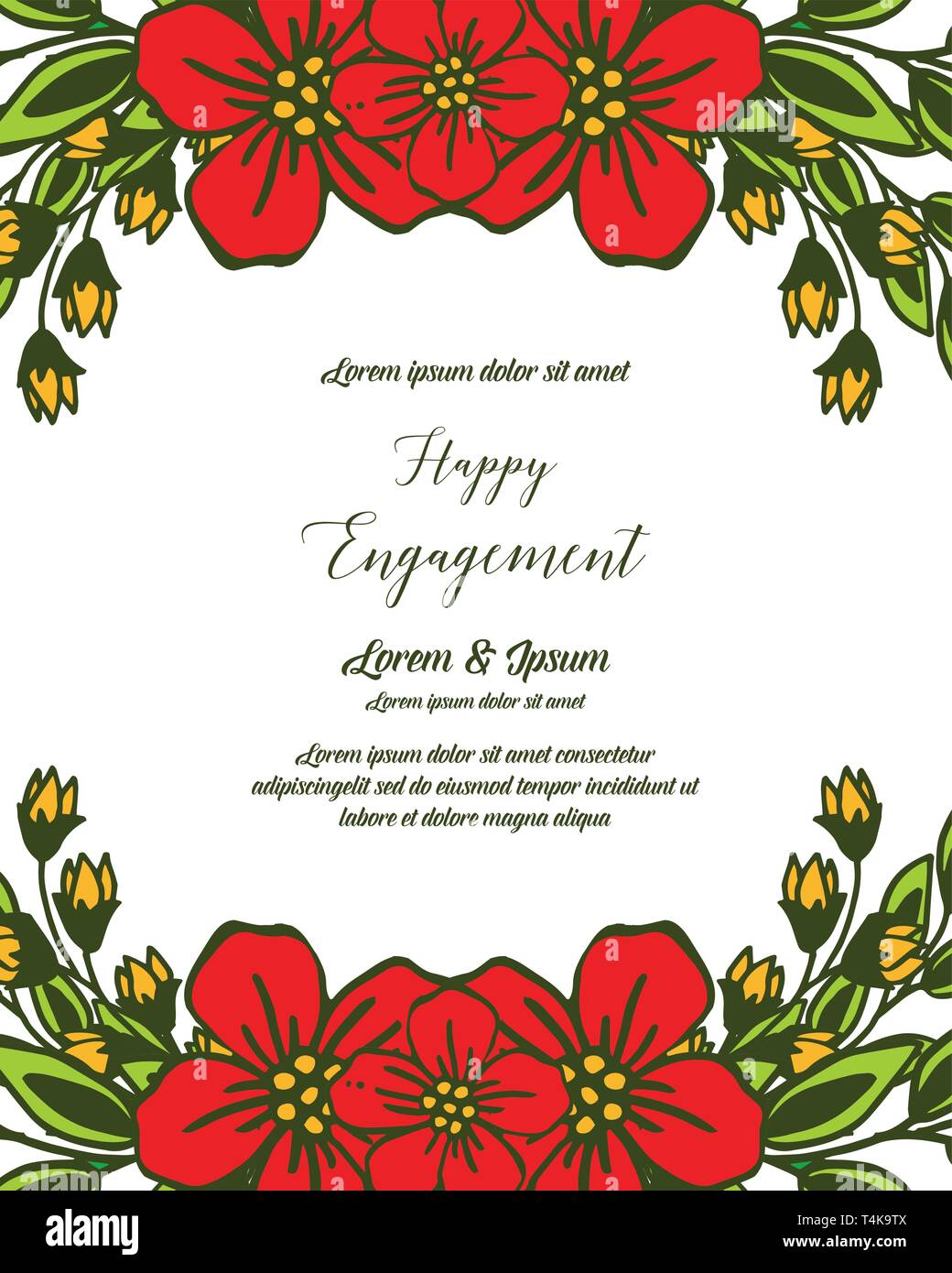 Vector illustration various card happy engagement with wreath frame ...