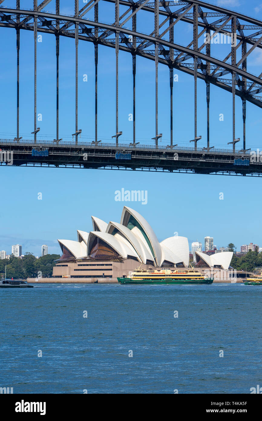 Sydney icons, the harbour bridge and sydney opera house with ...