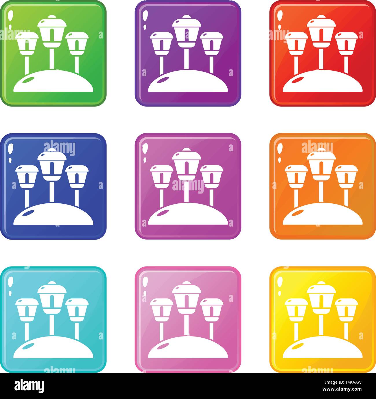 Solar lamps garden light icons set 9 color collection Stock Vector ...