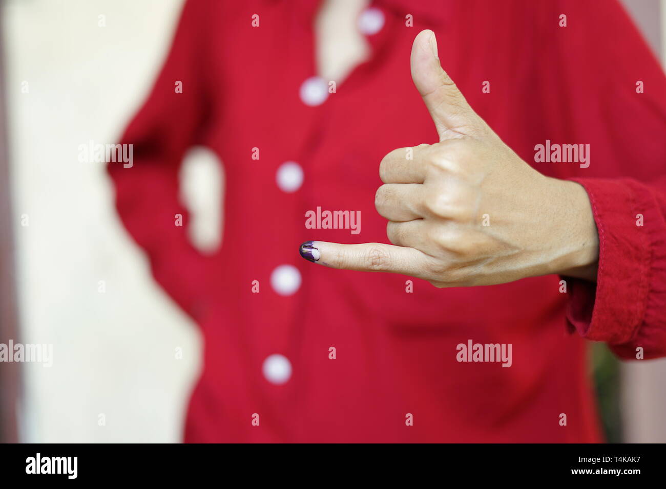 Woman hands for voting, participation Indonesian Presidential election ...