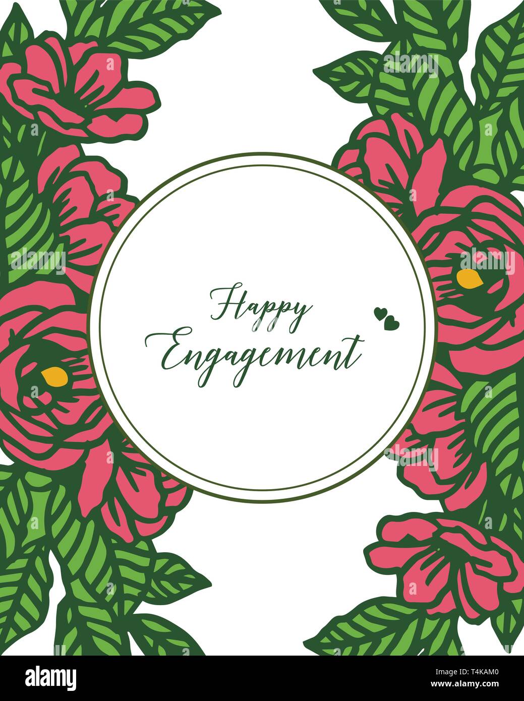 Vector illustration letter of happy engagement with design floral frame ...