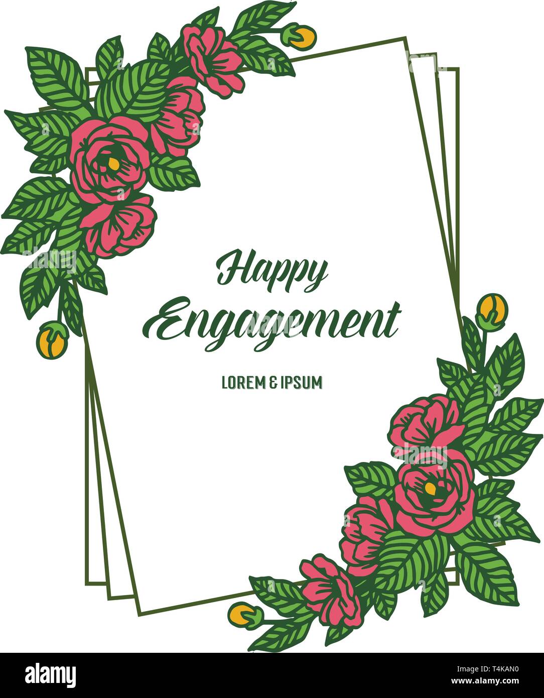 Vector illustration letter of happy engagement with design floral frame ...