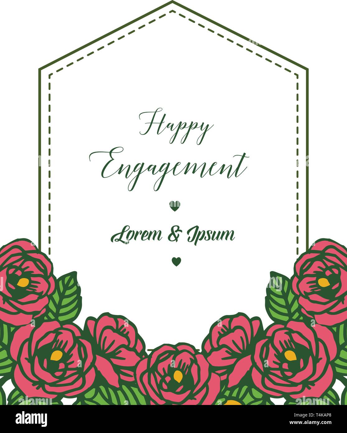 Vector illustration letter of happy engagement with design floral frame ...