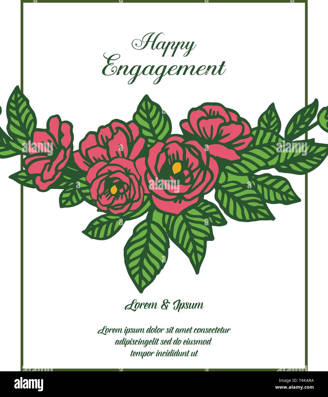 Vector illustration letter of happy engagement with design floral frame ...