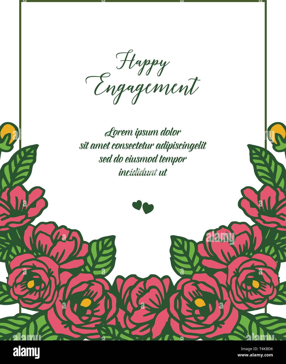 Vector illustration bouquet of happy engagement with design wreath ...
