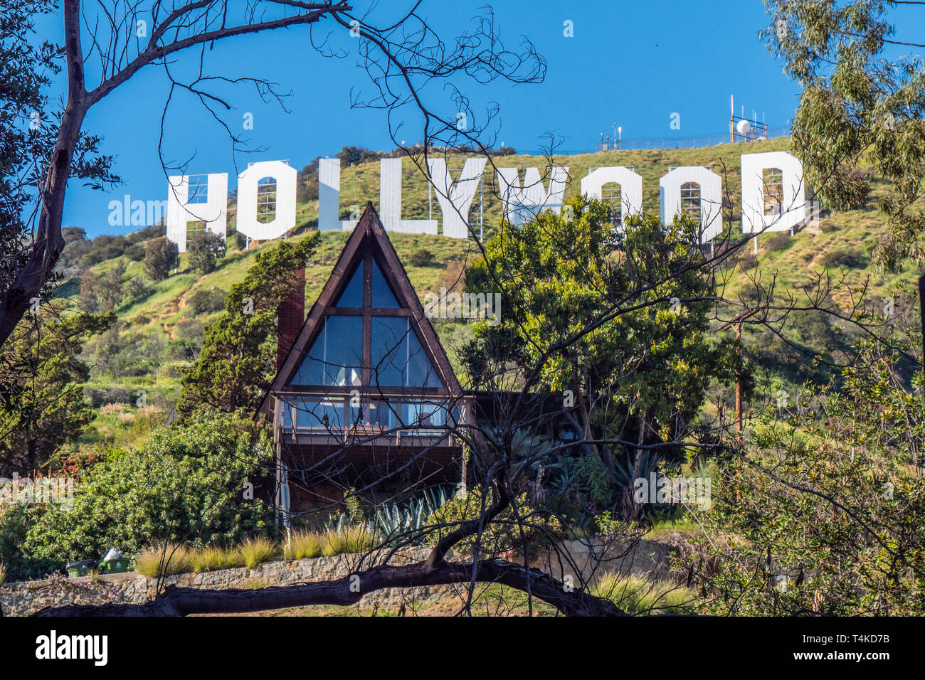 Small house at Hollywood sign - CALIFORNIA, USA - MARCH 18, 2019 Stock ...