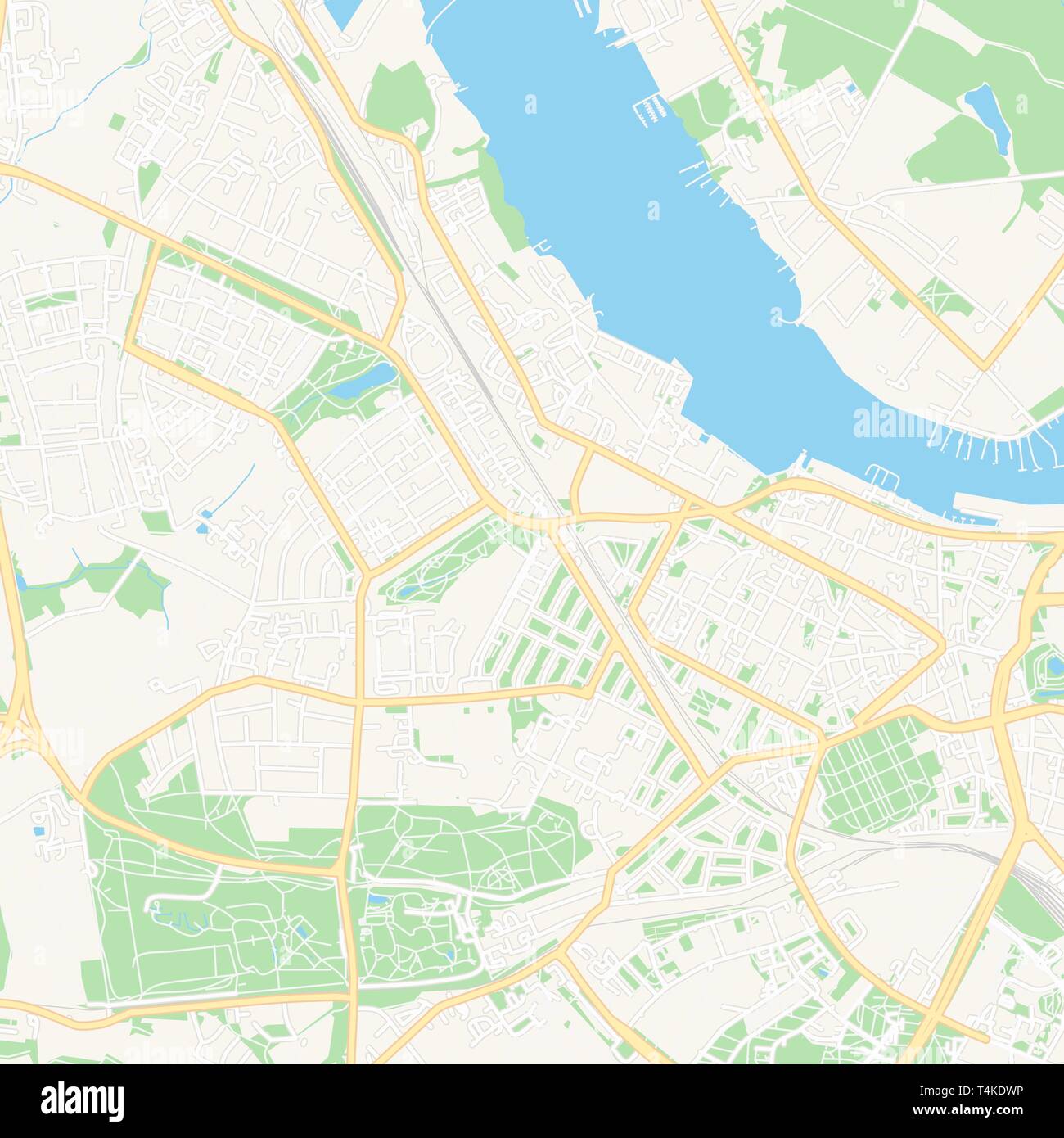 Printable map of Rostock, Germany with main and secondary roads and ...