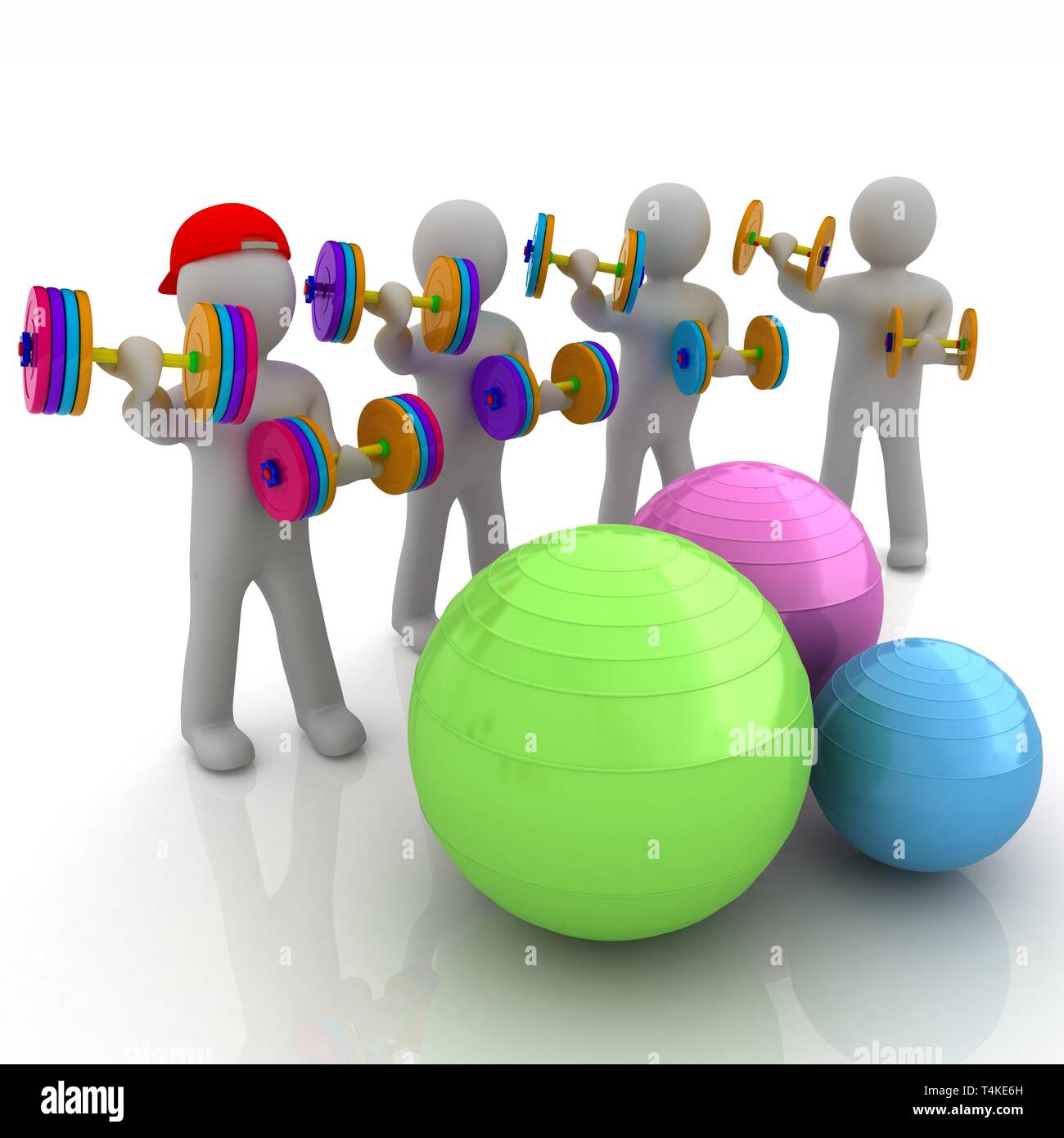 3d mans with fitness balls and dumbells Stock Photo - Alamy