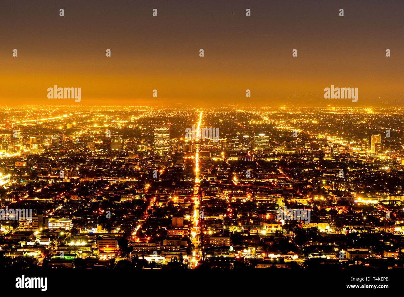 Aerial view over Los Angeles Downtown from Hollywood Hills Stock Photo ...