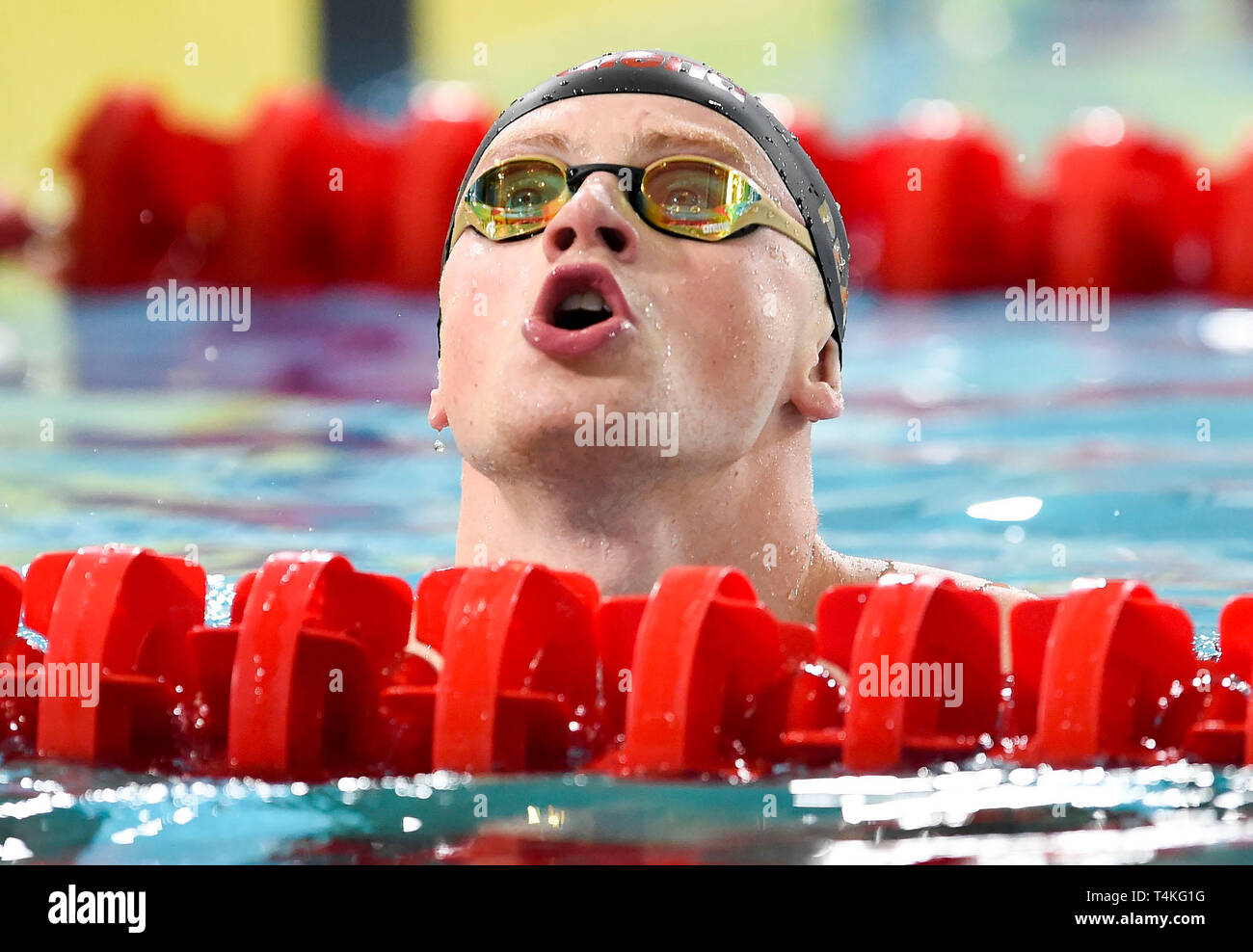 Adam Peaty after winning his heat of the mens 50m Breaststroke during ...
