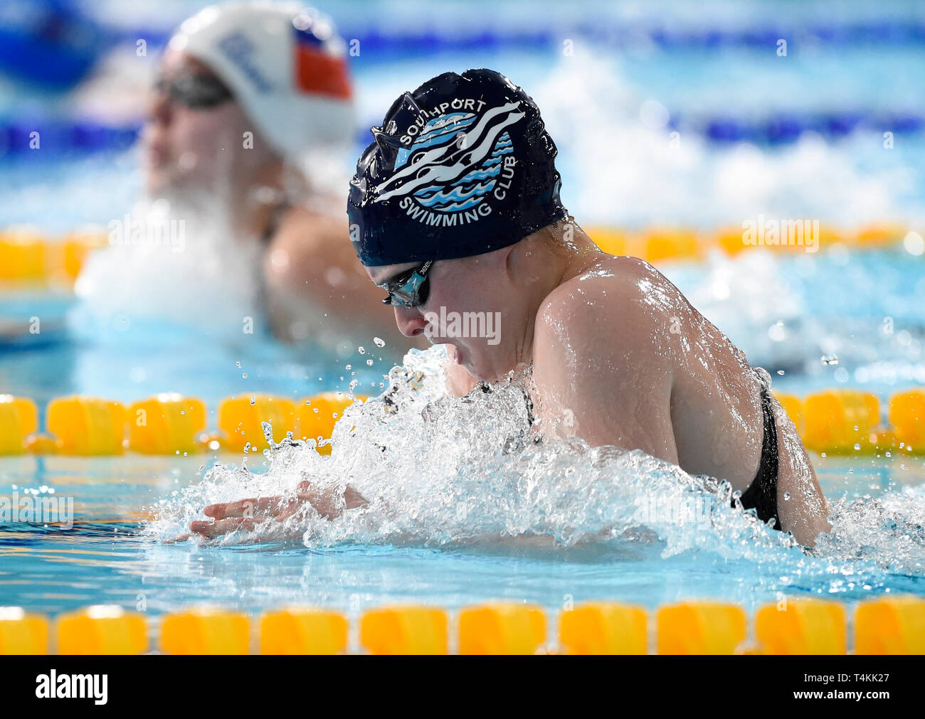 Victoria Dawson competing in Heat 2 of the Women's 200m Breaststroke ...