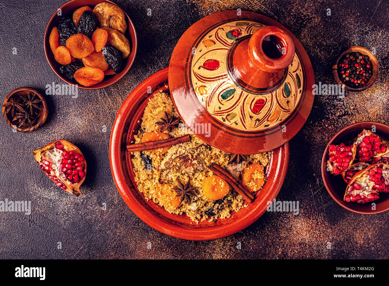 Traditional moroccan tajine of chicken with dried fruits and spices ...
