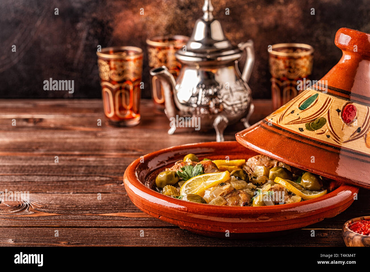 Traditional Moroccan chicken tagine with olives and salted lemons ...
