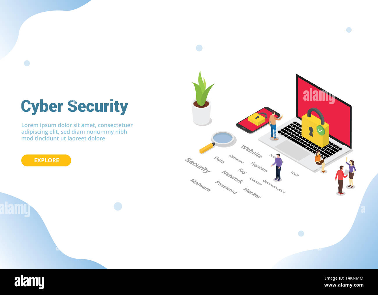 isometric cyber security concept for website template banner landing ...
