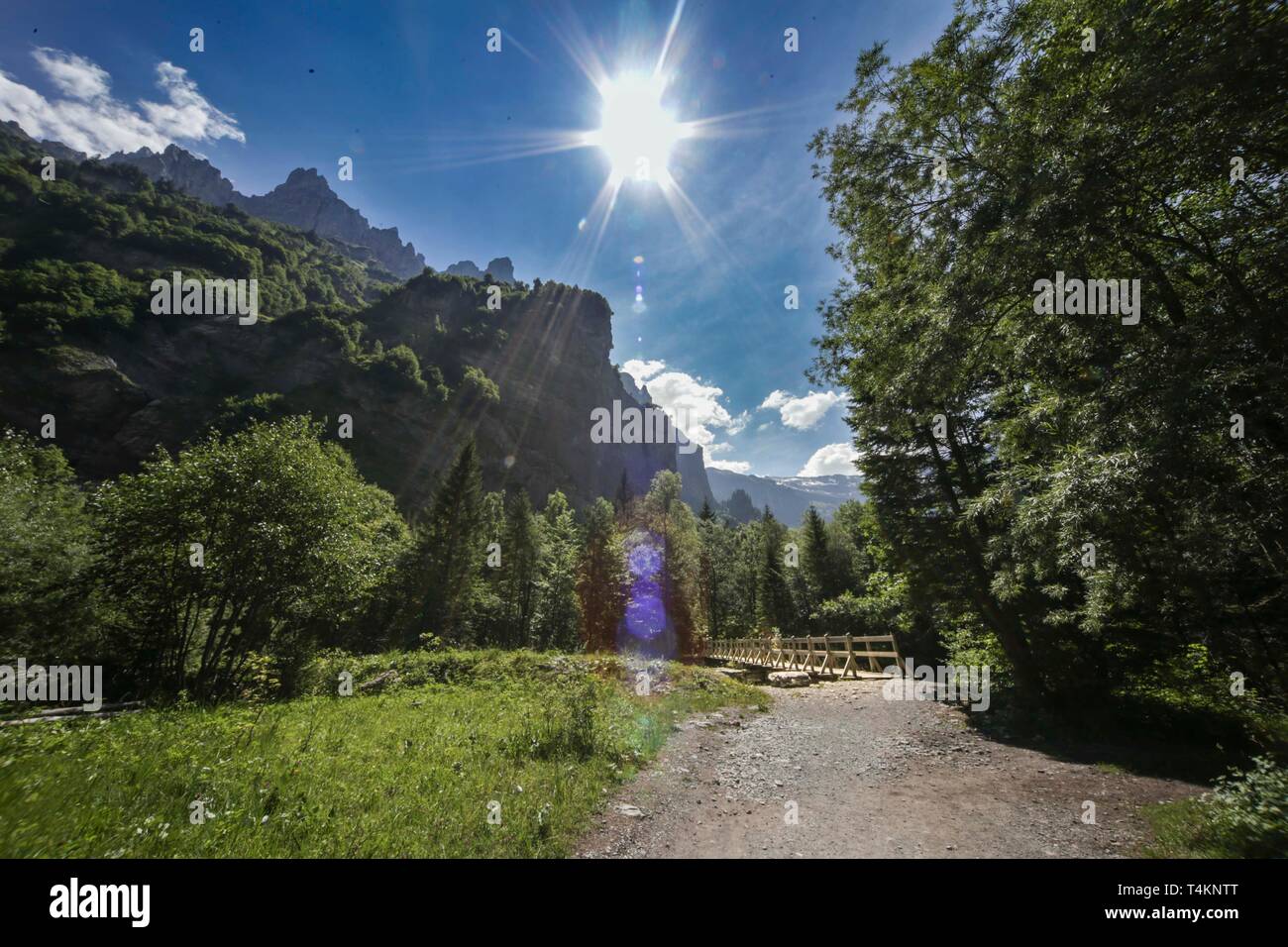 Hike route through mountain ranges across river (bridge) in Chamonix ...