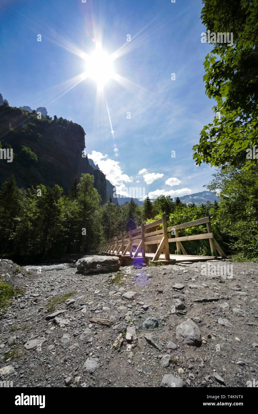 Hike route through mountain ranges across river (bridge) in Chamonix ...