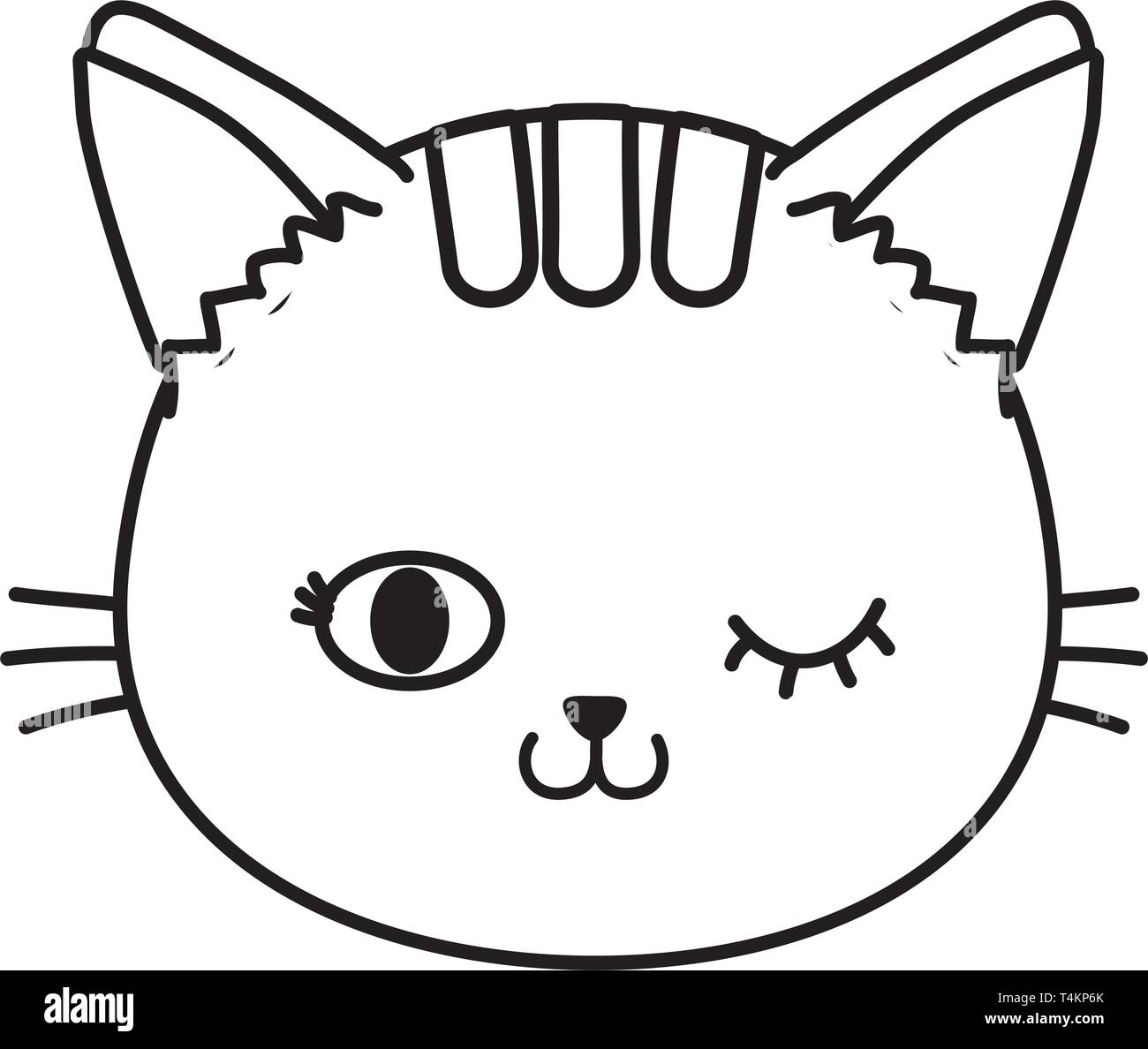 cat face wink eye icon cartoon black and white vector illustration ...