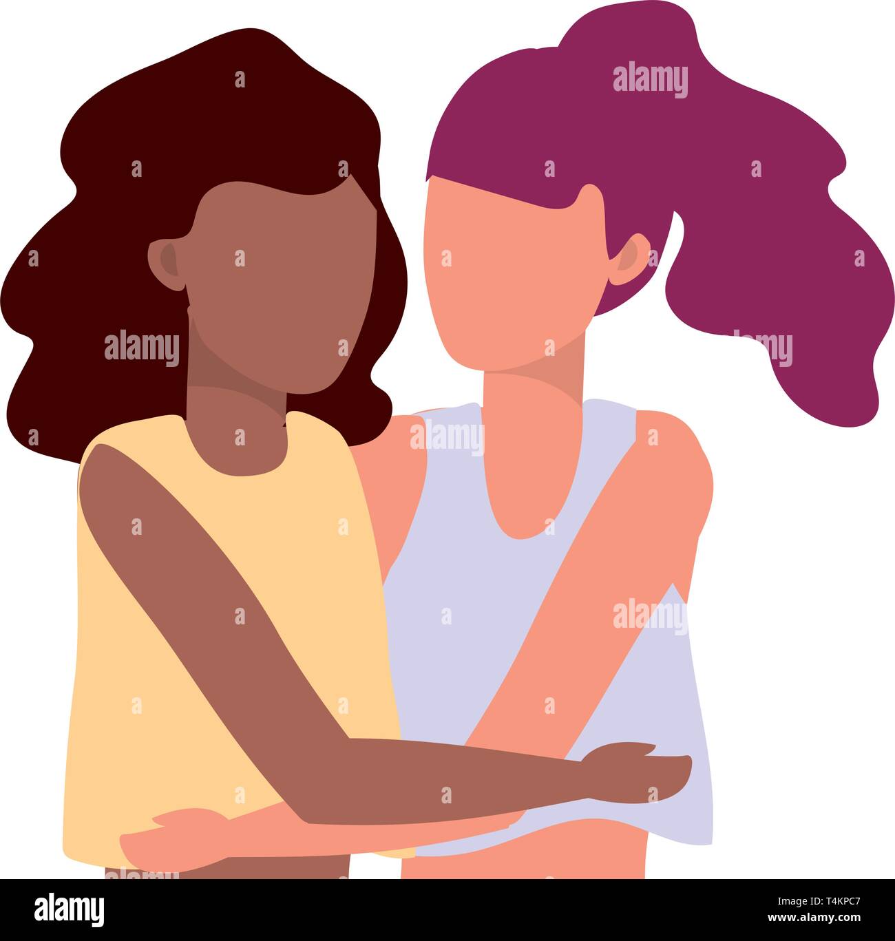 young women hugging cartoon vector illustration graphic design Stock ...