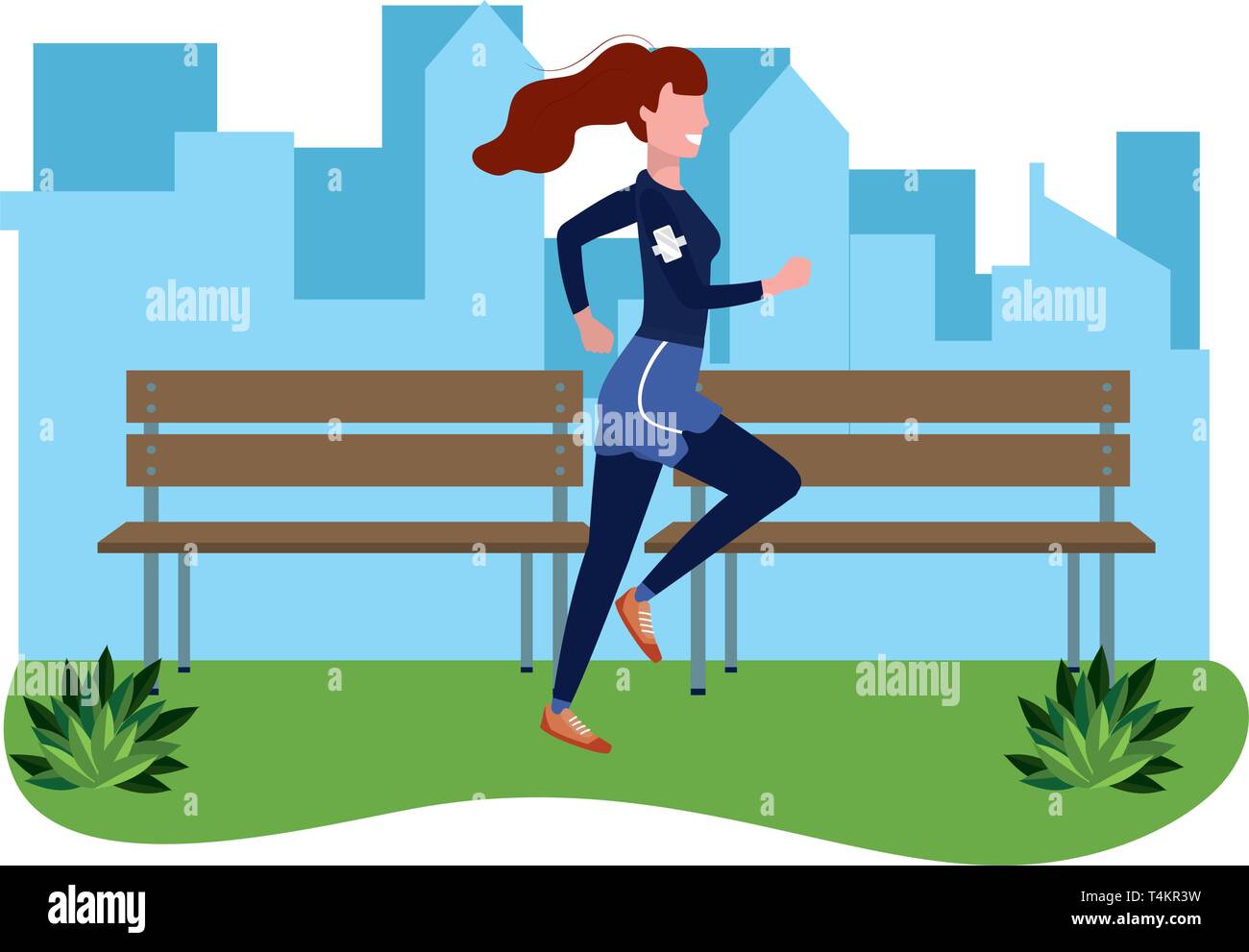 fitness sport train woman running outdoor scene cartoon vector ...