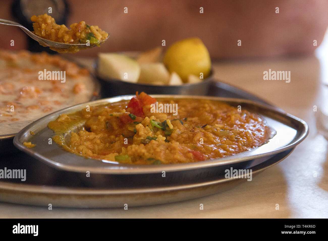 Cooking and dishes from street cafes in India. Indian casual kitchen ...