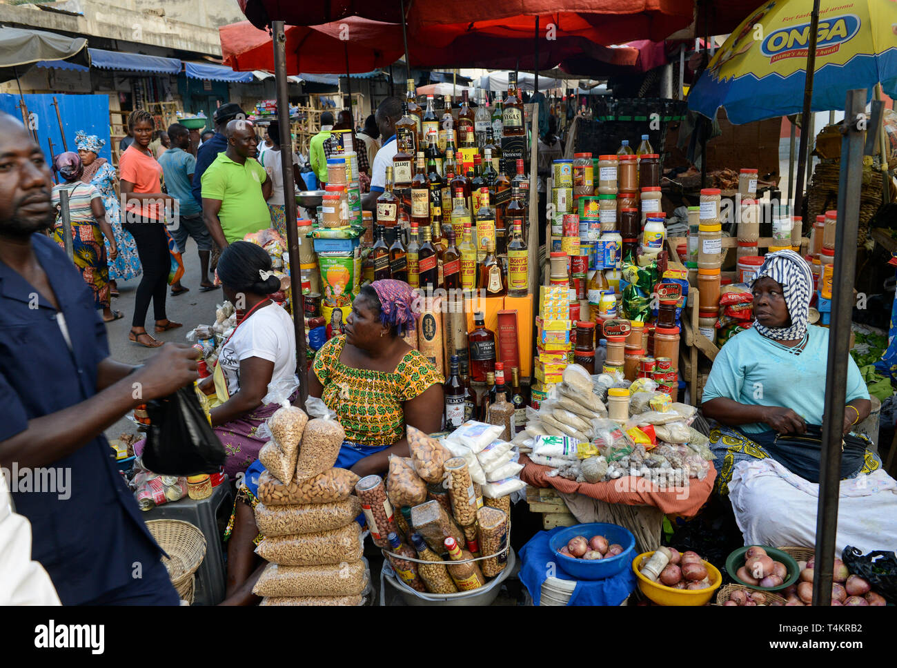 TOGO, Lome, Grande Marche, Grand market, women sell imported duty free ...
