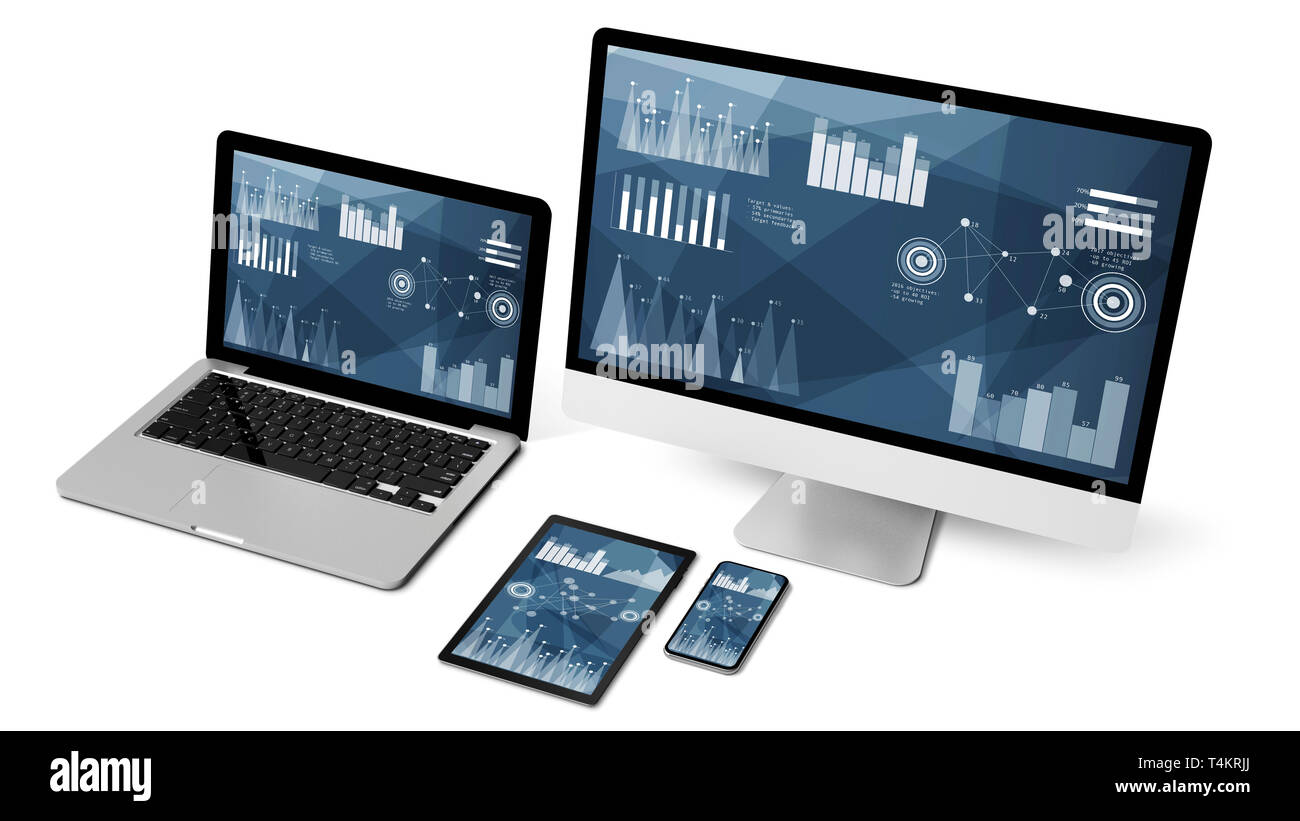 devices collection isolated showing data graphics 3d rendering Stock ...