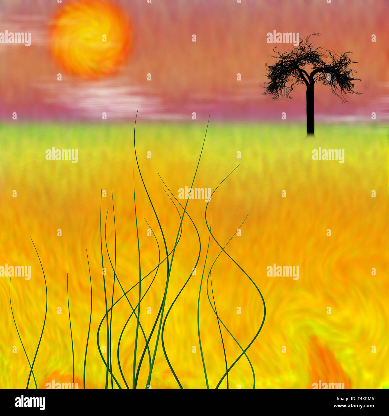 Surreal sunset and black tree Stock Photo - Alamy