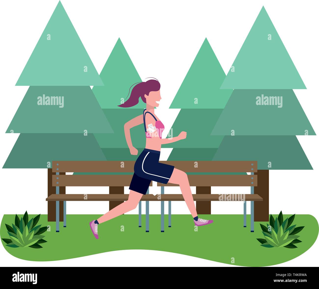 fitness sport train woman running outdoor scene cartoon vector ...