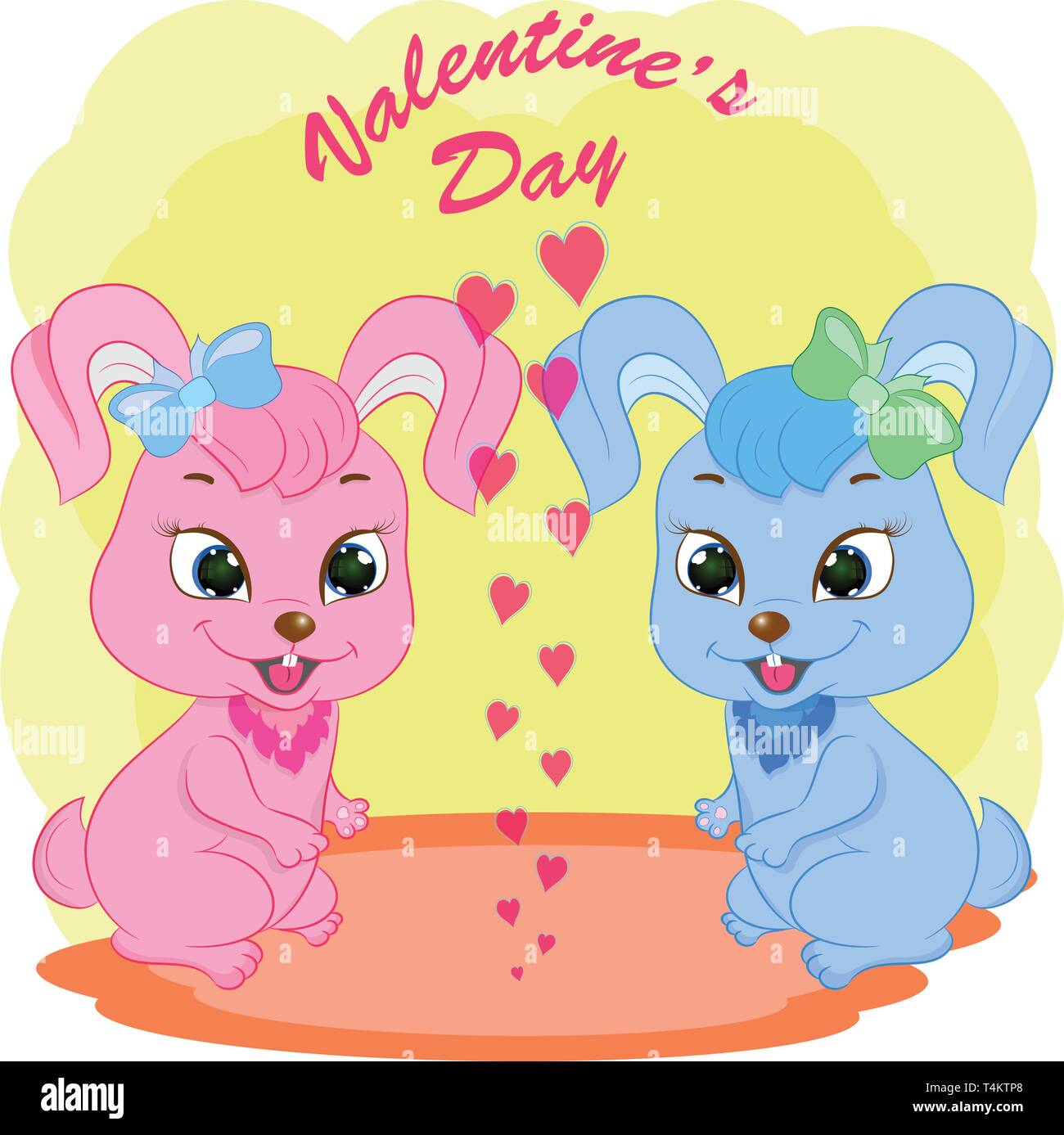 valentines day greeting card with little rabbits. cartoon vector ...
