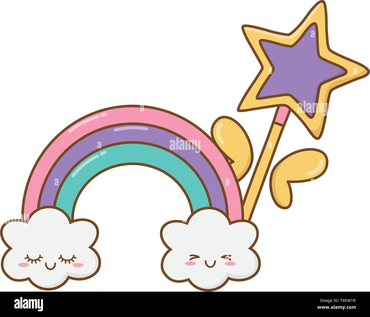 magic wand with cloud and rainbow icon cartoon vector illustration ...