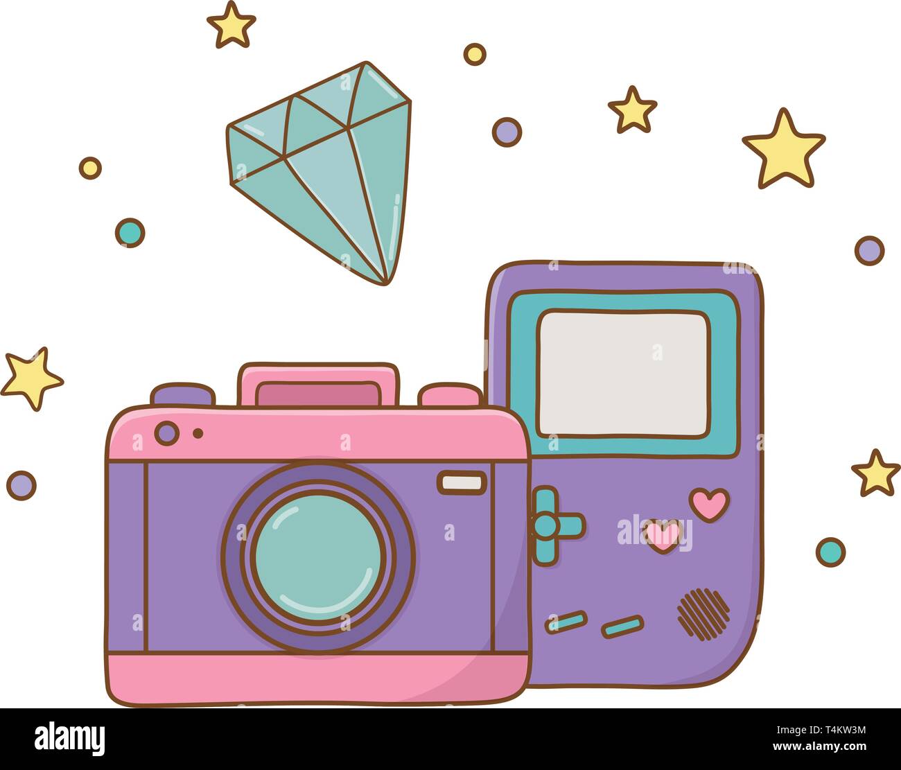 game boy camera and diamond icon cartoon vector illustration graphic ...