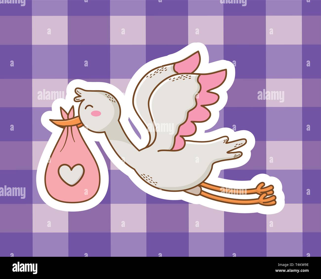 cute baby shower stork holding baby bag cartoon vector illustration ...