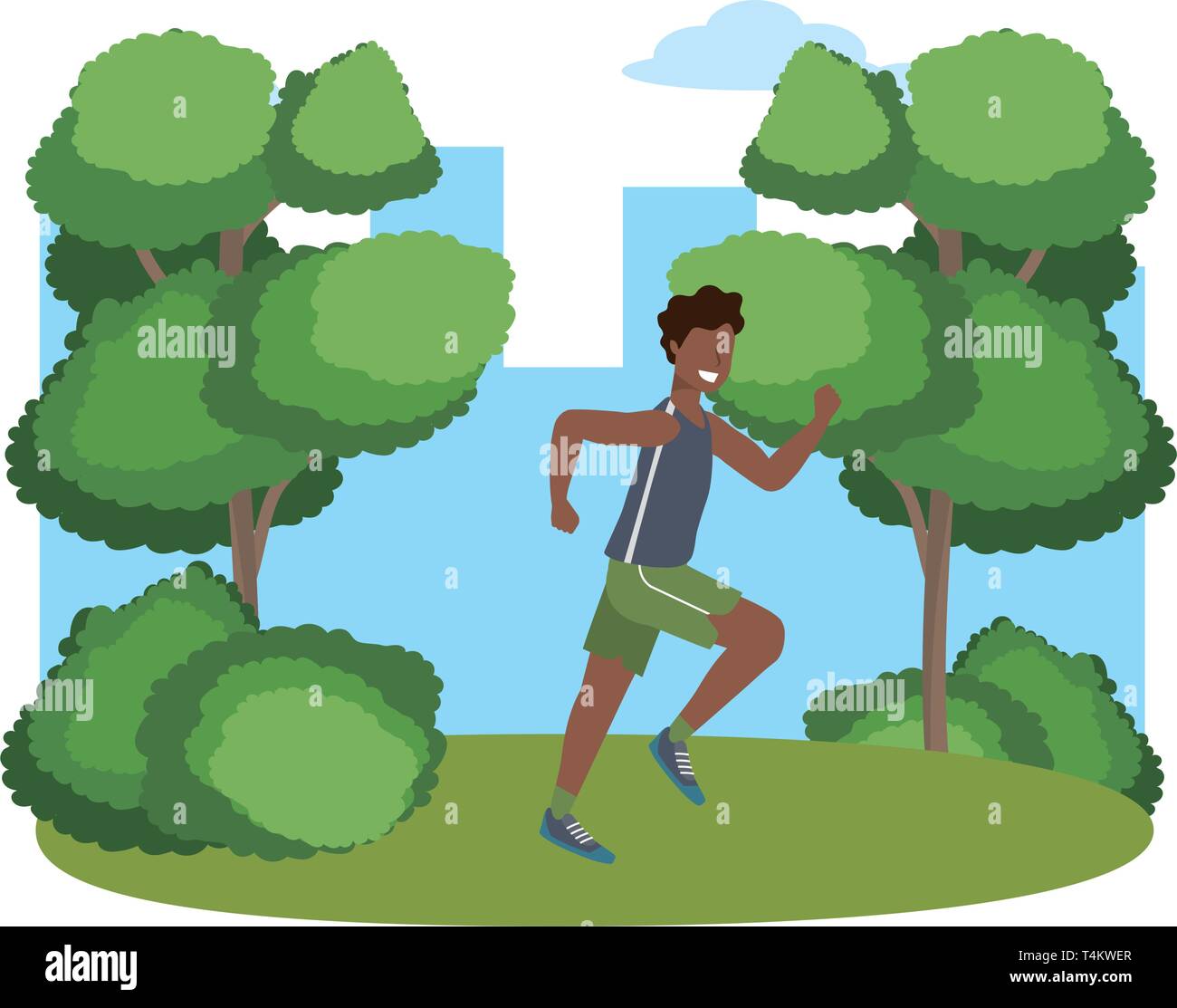 fitness sport train man running outdoor scene cartoon vector ...