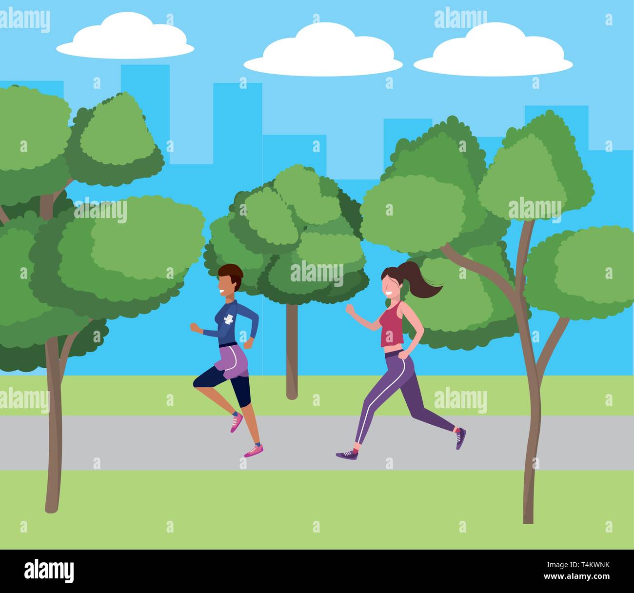 women running with sportwear avatar cartoon character park landscape ...