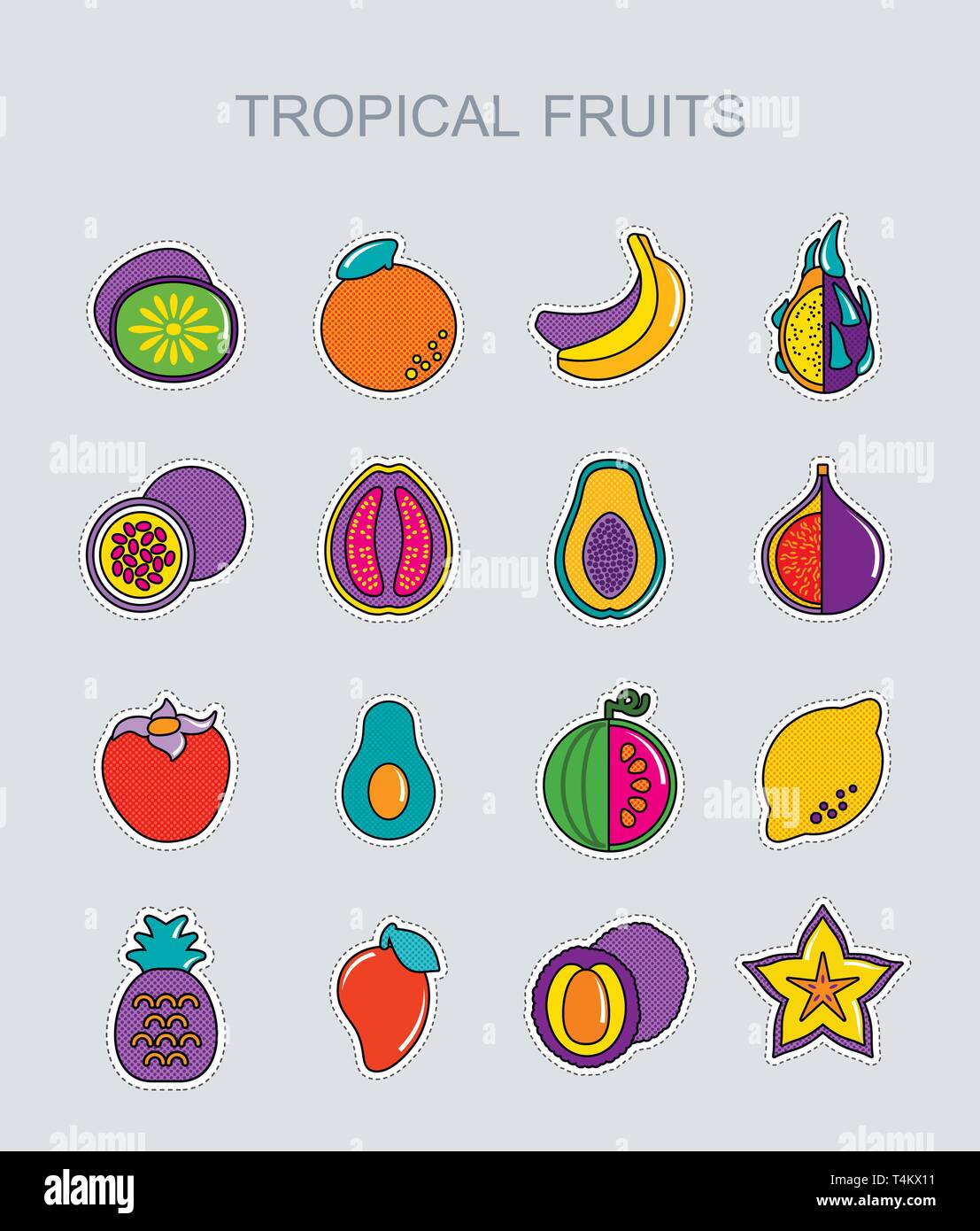 Tropical fruit icons set. Vector illustration for food apps and ...