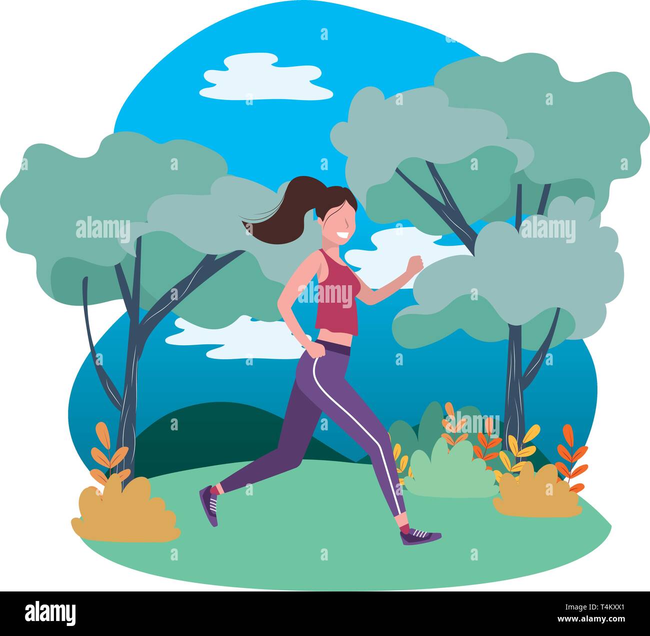 woman running with sportswear avatar cartoon character rural landscape ...