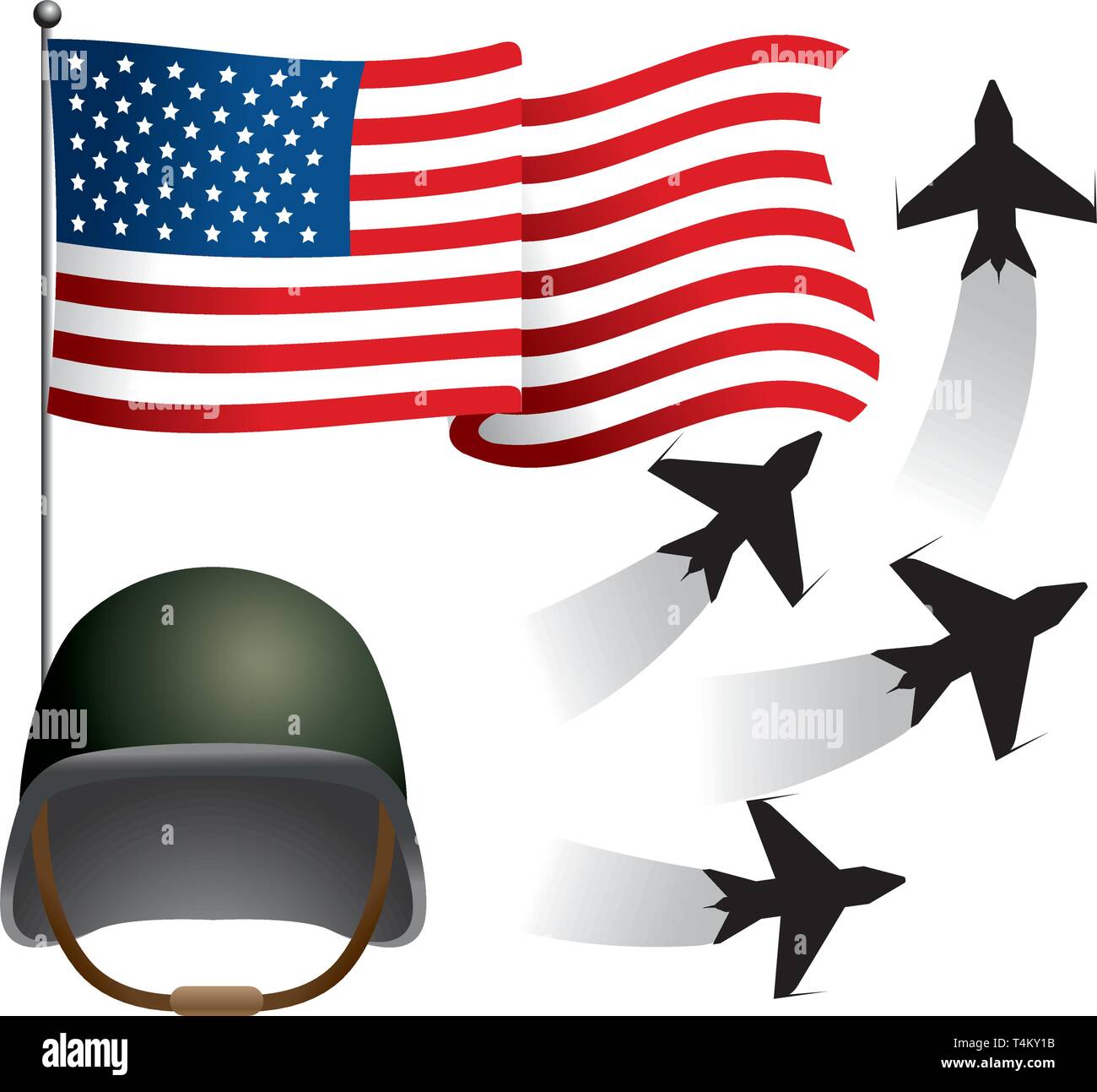 united state flag with military helmet and airplane vector illustration ...