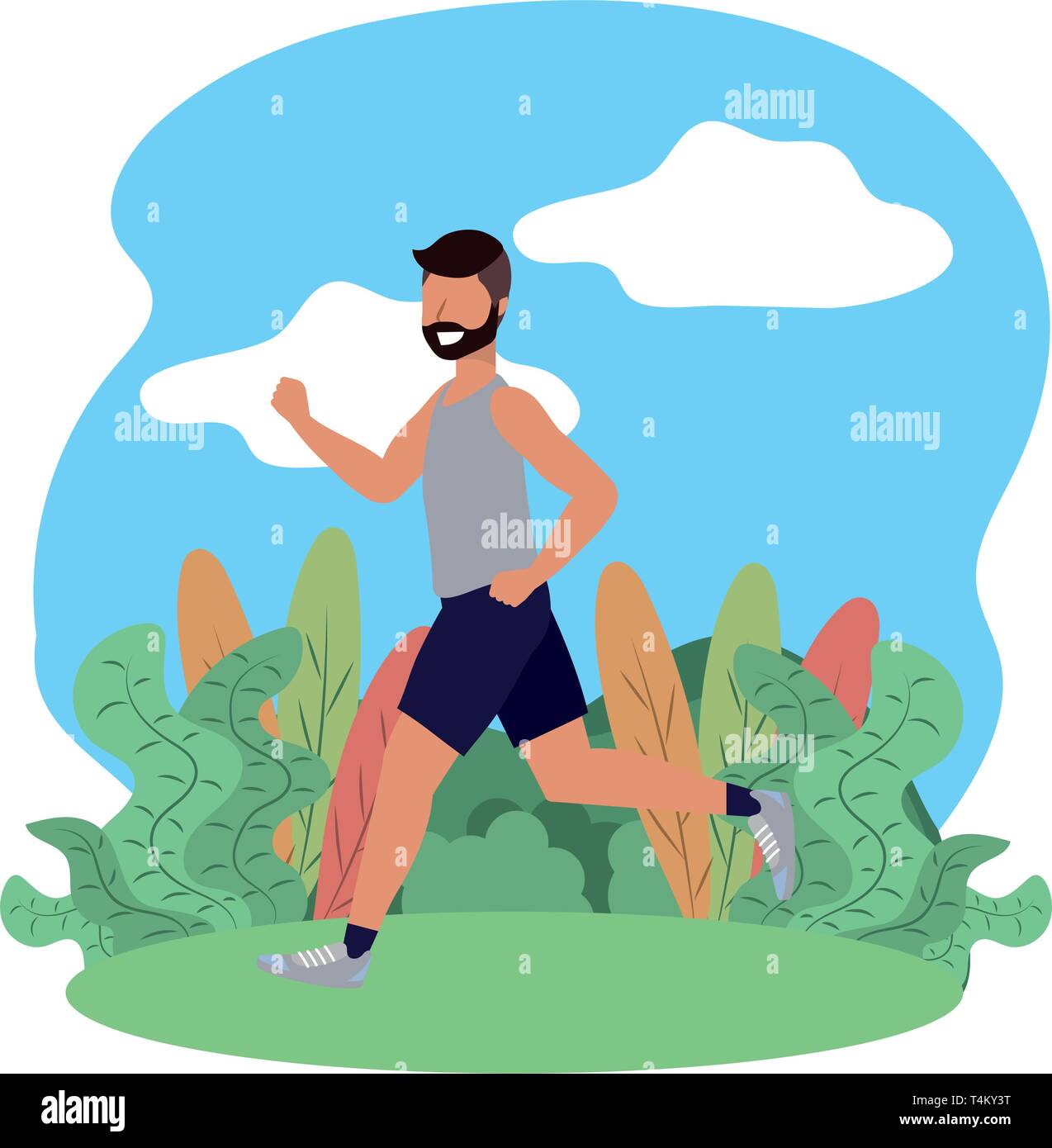 fitness sport train man running outdoor scene cartoon vector ...